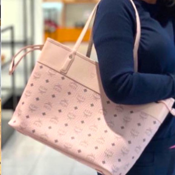 MCM | Bags | Mcm Aren Powder Pink Visetos Medium Tote With Removable ...